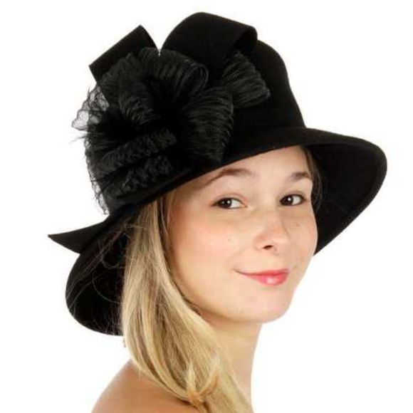 Accessories | Church Formal Wool Hat With Netted Feathered Bow | Poshmark